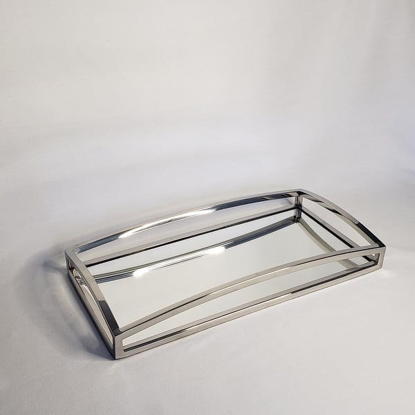 Silver Metallic Rectangular vanity tray with mirror 15.75 x 8" - Bed Bath & Beyond - 39647380